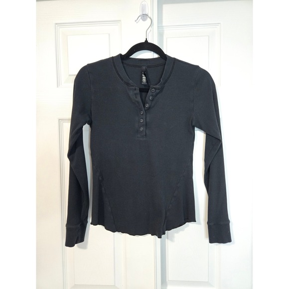 SKIMS | Tops | Skims Ribbed Long Sleeve Henley Top Soot Black Cotton ...